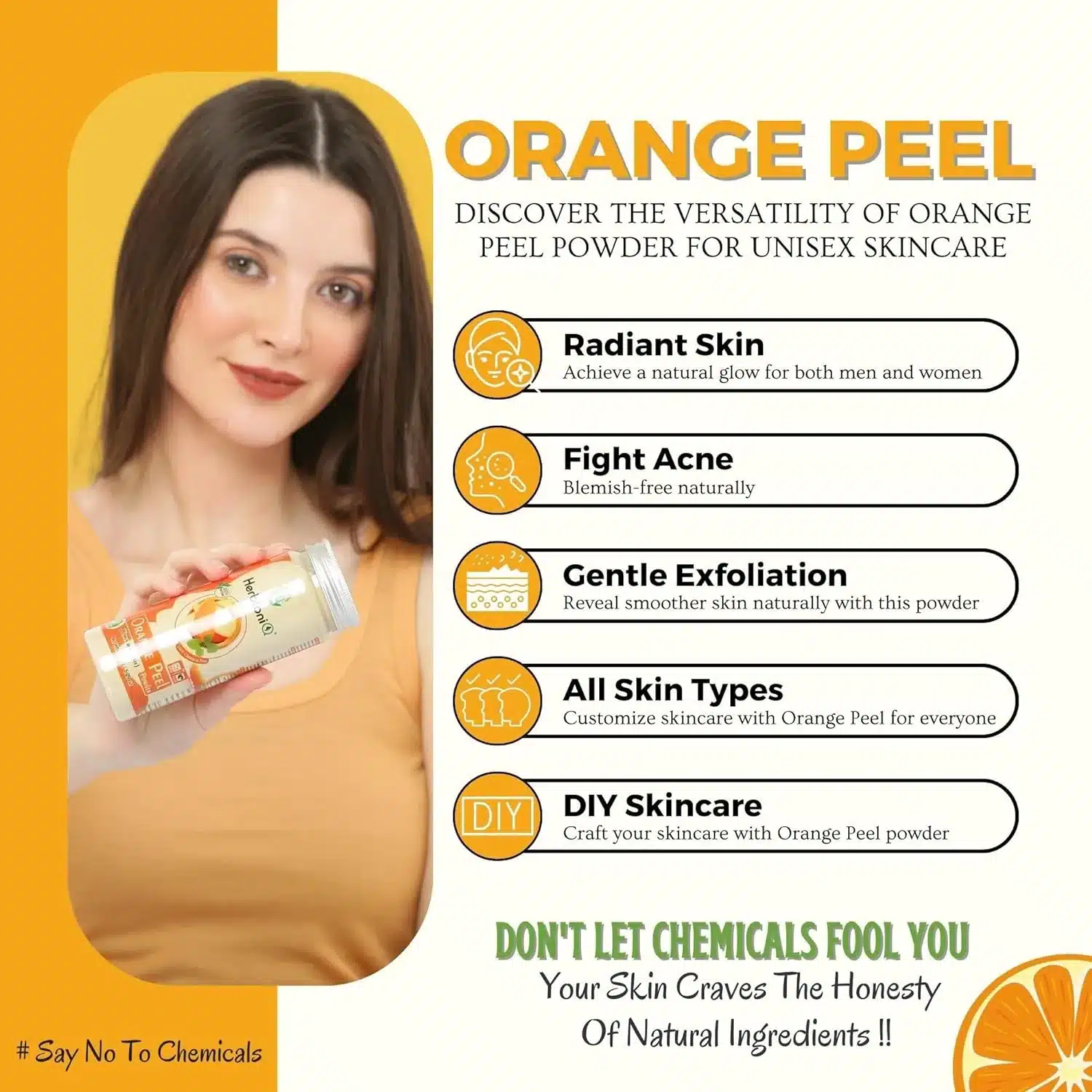 Pure Orange Peel Powder Face Pack Skincare & Haircare Solution - HerbtoniQ