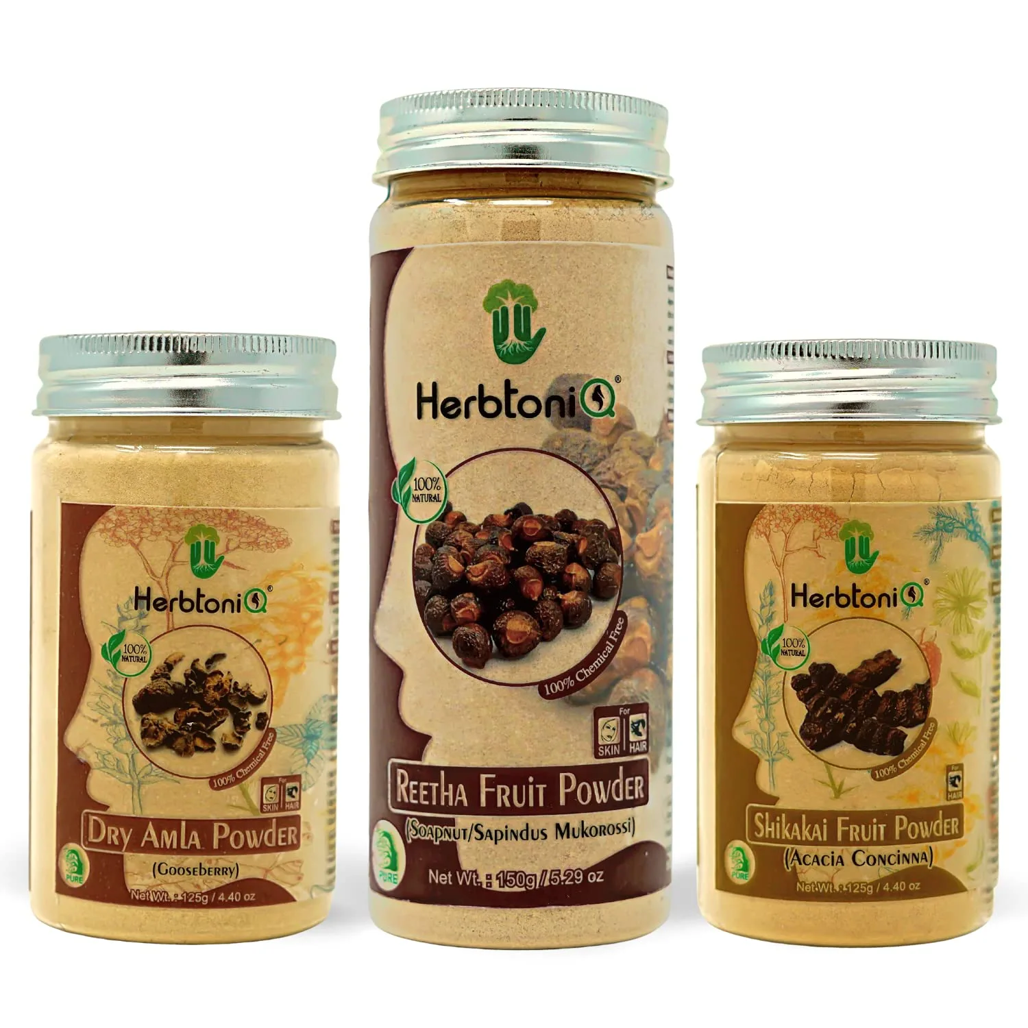 HerbtoniQ 100% Natural Dry Amla Powder, Reetha Fruit Powder & Shikakai ...
