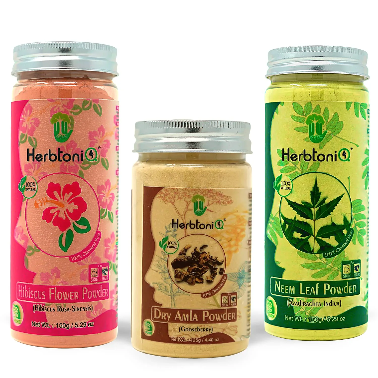 HerbtoniQ Natural Hibiscus Flower Powder 150g, Dry Amla Powder 125g And ...