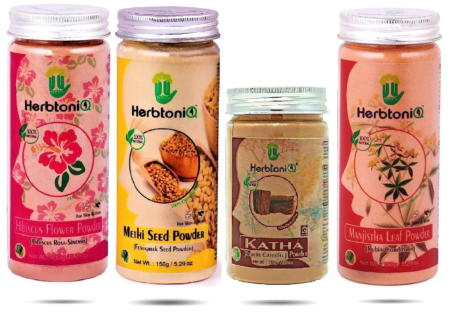 HerbtoniQ 100% Natural Hibiscus, Methi, Katha and Manjistha Powder for ...