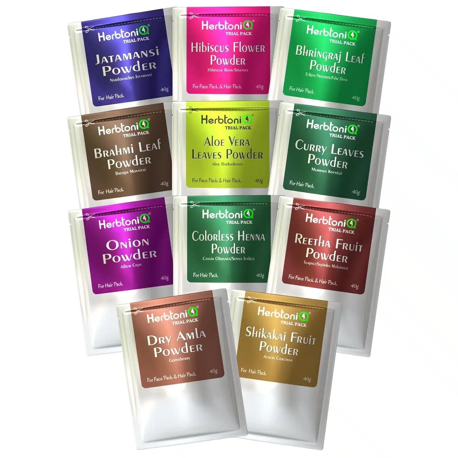 HerbtoniQ Hair Care Combo Trial Pack of 11 Herbal Powders for Healthy ...